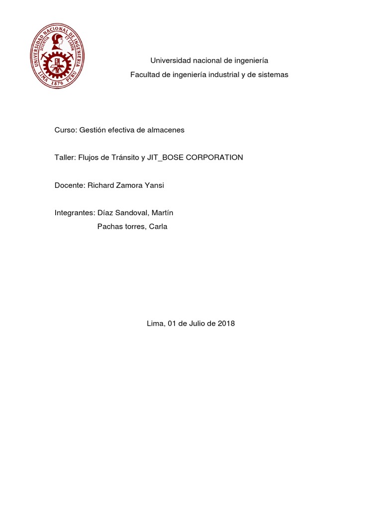 Flujos de Tránsito y JIT - BOSE CORPORATION-scm - Pachas Torres-Diaz Sandoval | PDF | Ingeniería ...