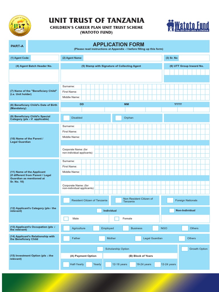 Unit Trust of Tanzania: Application Form | PDF | Identity Document | Banks