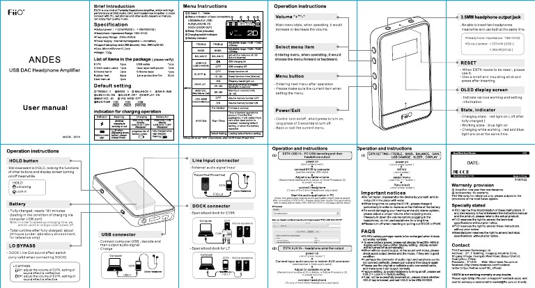 FiiO DAC E07K User Manual (EN) PDF | PDF