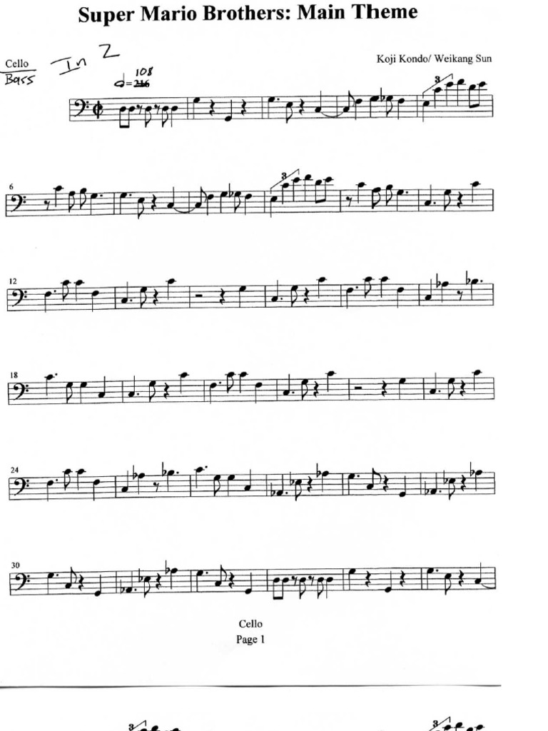 Super Mario Brothers - Cello | PDF | Quartet | Cello