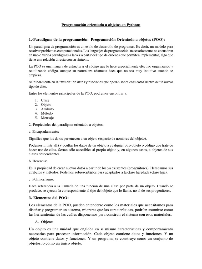 Programacion Orientada A Objetos Python Pdf Objeto Informática 6176