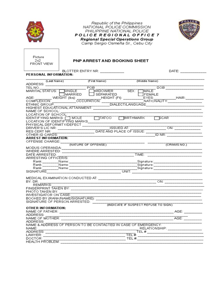 Arrest and Booking Form | PDF | Arrest | Criminal Justice