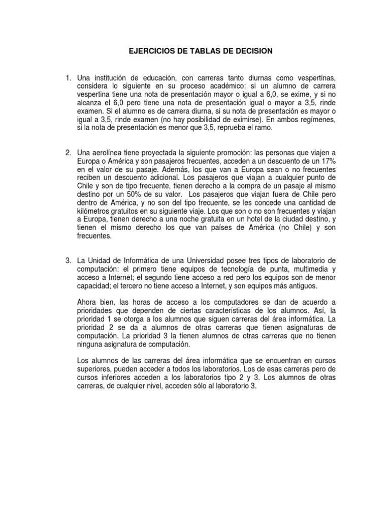 Ejercicios de Tablas de Decision | PDF | Internet | Informática