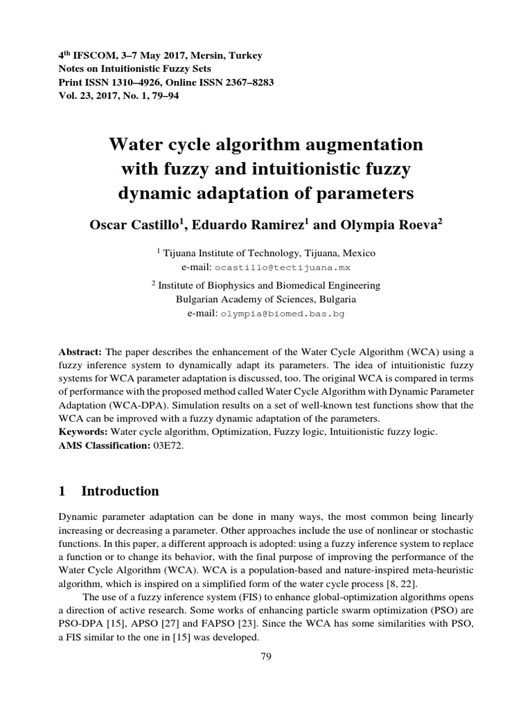 Water Cycle Algorithm Augmentation With Fuzzy and Intuitionistic Fuzzy Dynamic Adaptation of ...