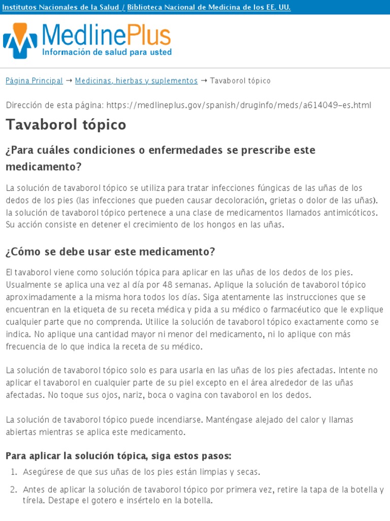 Tavaborol Tópico: MedlinePlus Medicinas | PDF | Clavo (anatomía ...
