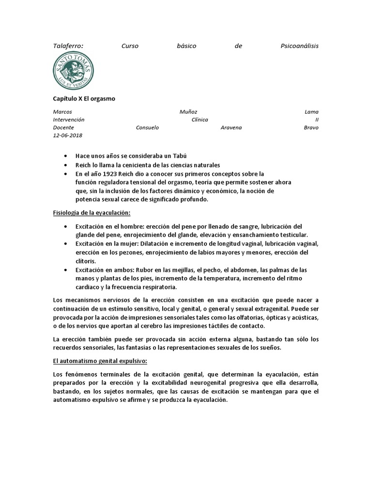 Resumen Tallaferro Capítulo X El Orgasmo | PDF | Eyaculación | Orgasmo