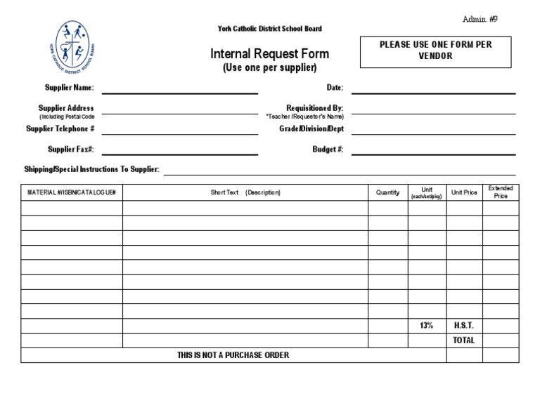 Admin 9 Internal Request Form | Supply Chain Management | Written ...