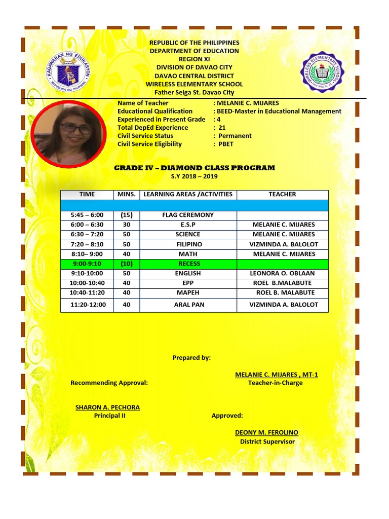 Individual Class Schedules and Teaching Loads of Grade 4 Teachers at ...