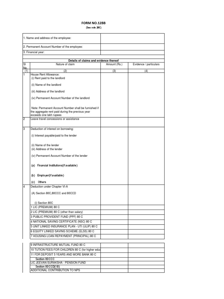 Income Tax Savings Declaration Form Eng | PDF | Financial Services ...