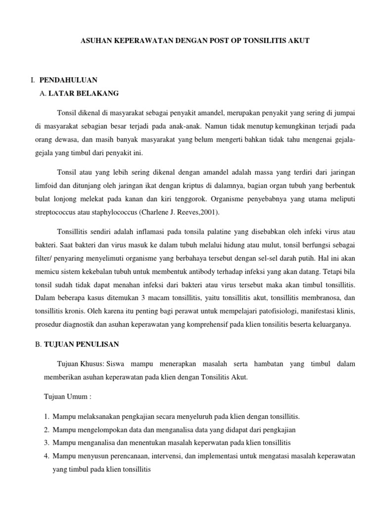Asuhan Keperawatan Post Op Tonsilitis | PDF