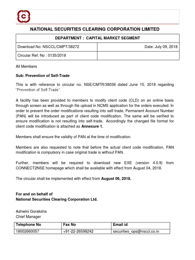 National Securities Clearing Corporation Limited: Department: Capital ...