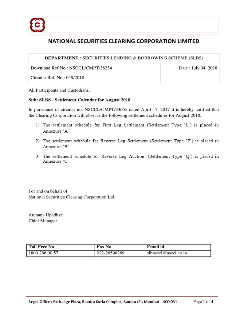 National Securities Clearing Corporation Limited: Department ...