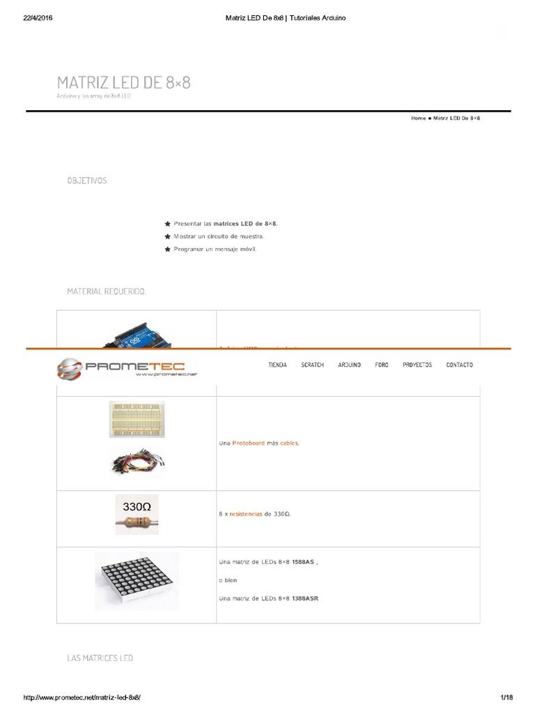 Matriz LED de 8x8 - Tutoriales Arduino | PDF