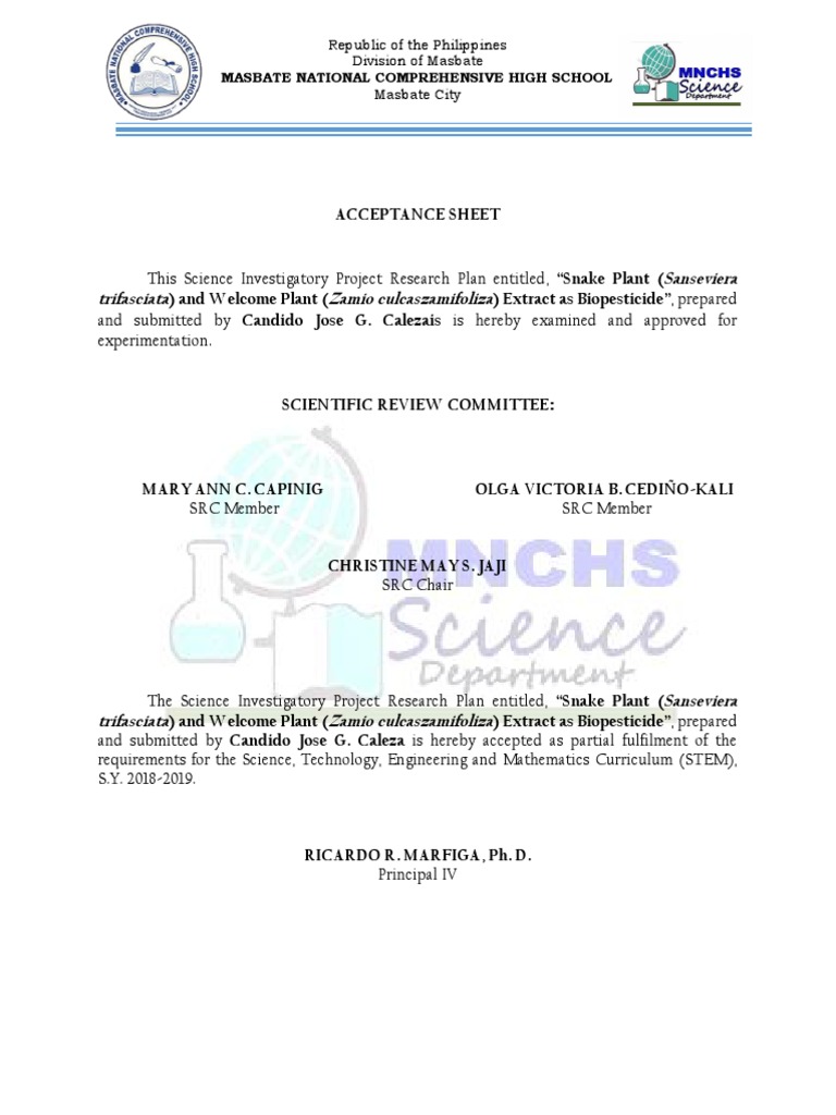 SIP Acceptance Sheet SY 2016 2017 STEM | PDF