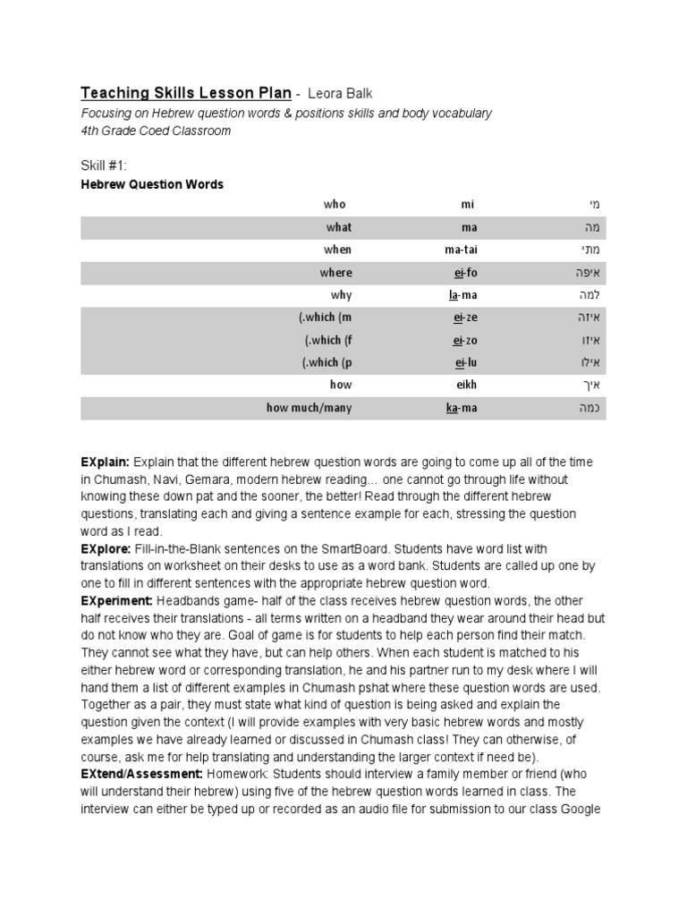 Teaching Chumash Teaching Skills | PDF | Question | Translations