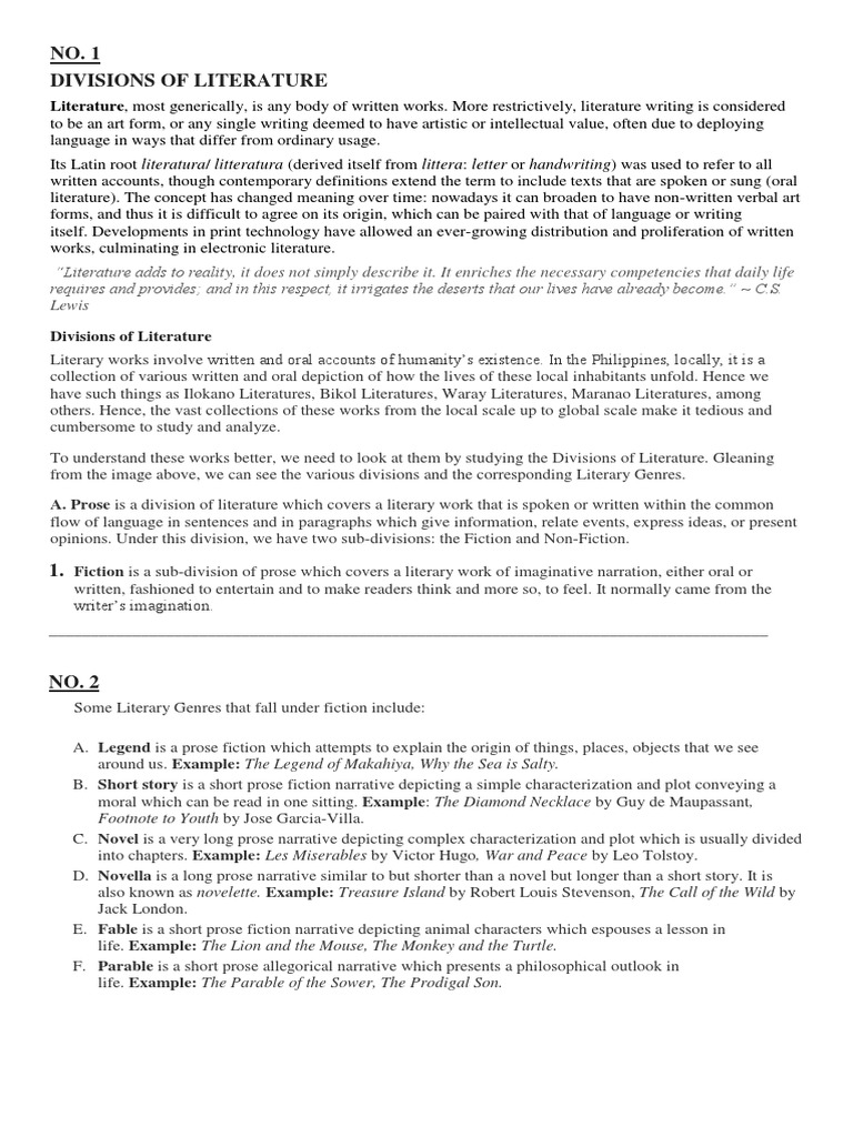 Main Divisions of Literature Explained | PDF | Lyric Poetry | Poetry