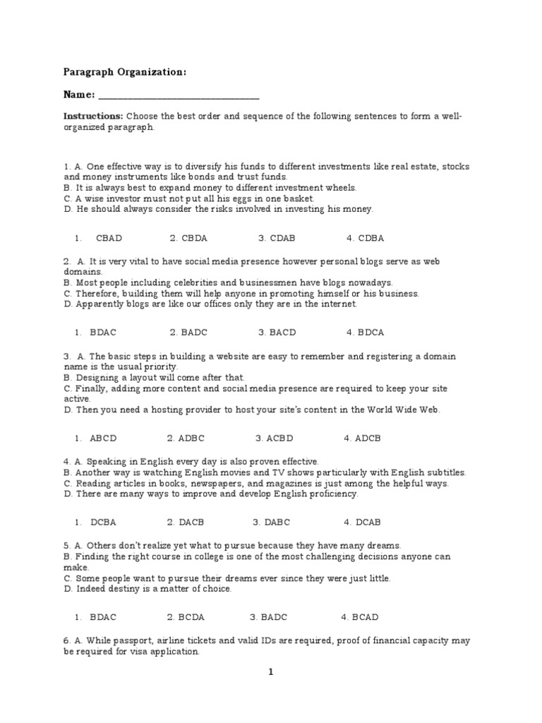 Paragraph Organization Test | Download Free PDF | Facebook | Investing