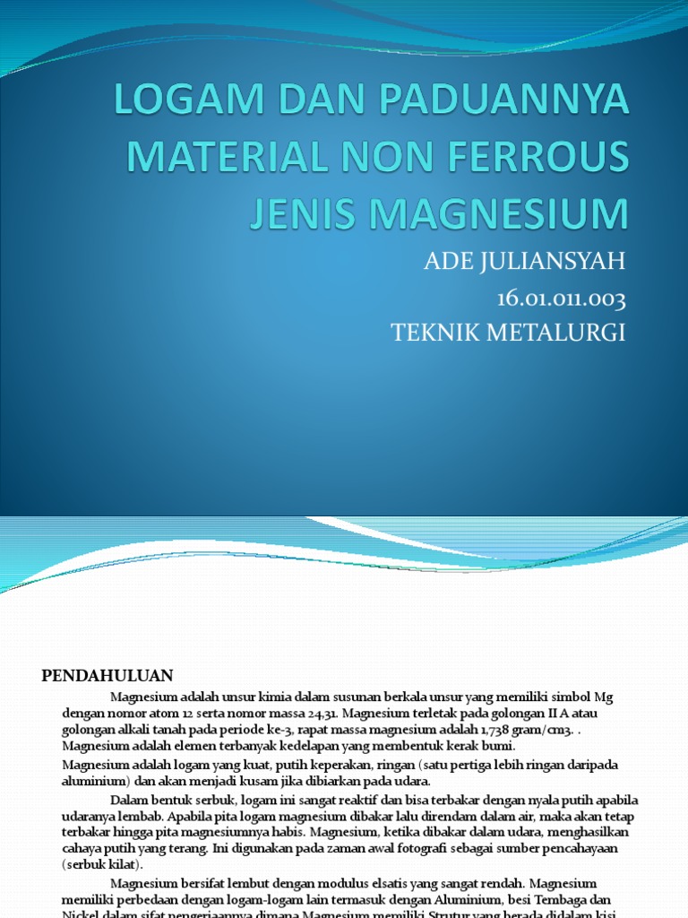Logam Dan Paduannya Material Non Ferrous Jenis Magnesium | PDF