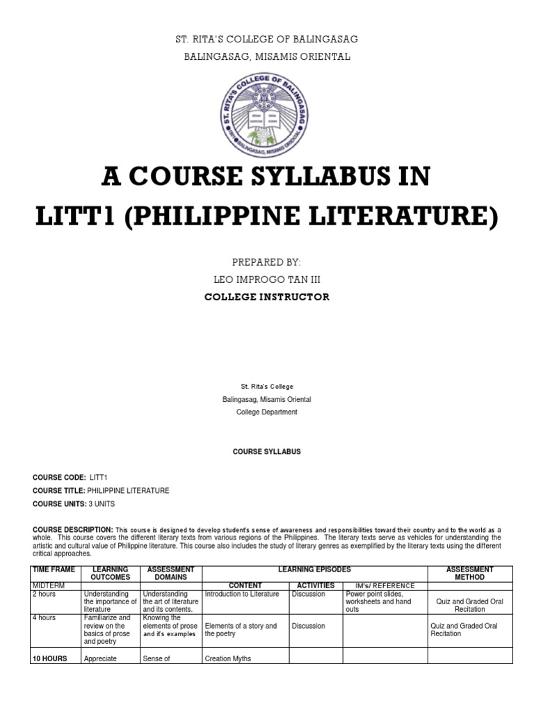 Philippine Literature Course Syllabus | PDF | Behavior Modification ...
