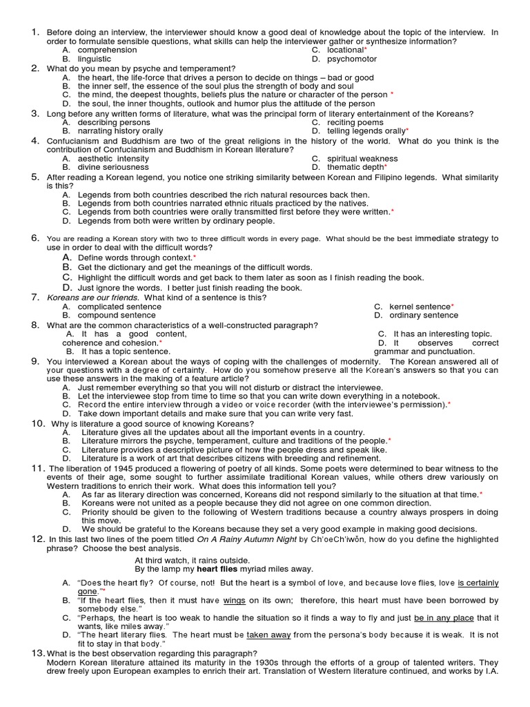 3rd Quarter Reviewer - Korean Literature | PDF | Poetry | Narrative