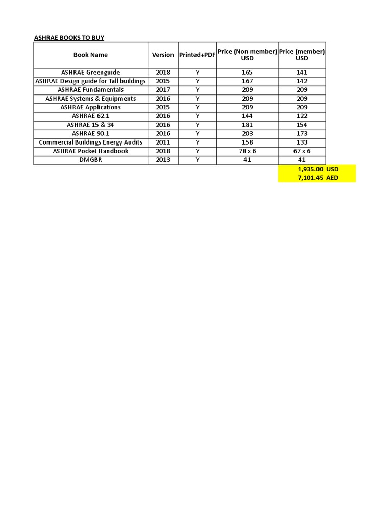 Ashrae Books To Buy Book Name Version Printed+PDF Price (Non Member ...
