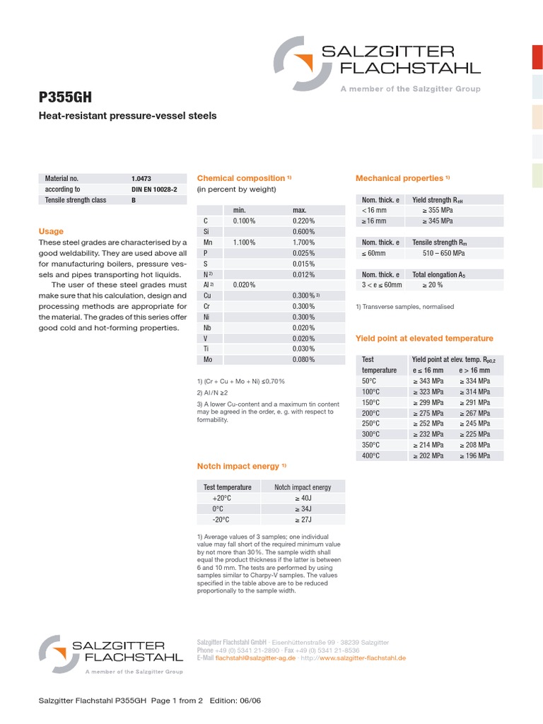 P 355 GH | PDF | Rolling (Metalworking) | Yield (Engineering)
