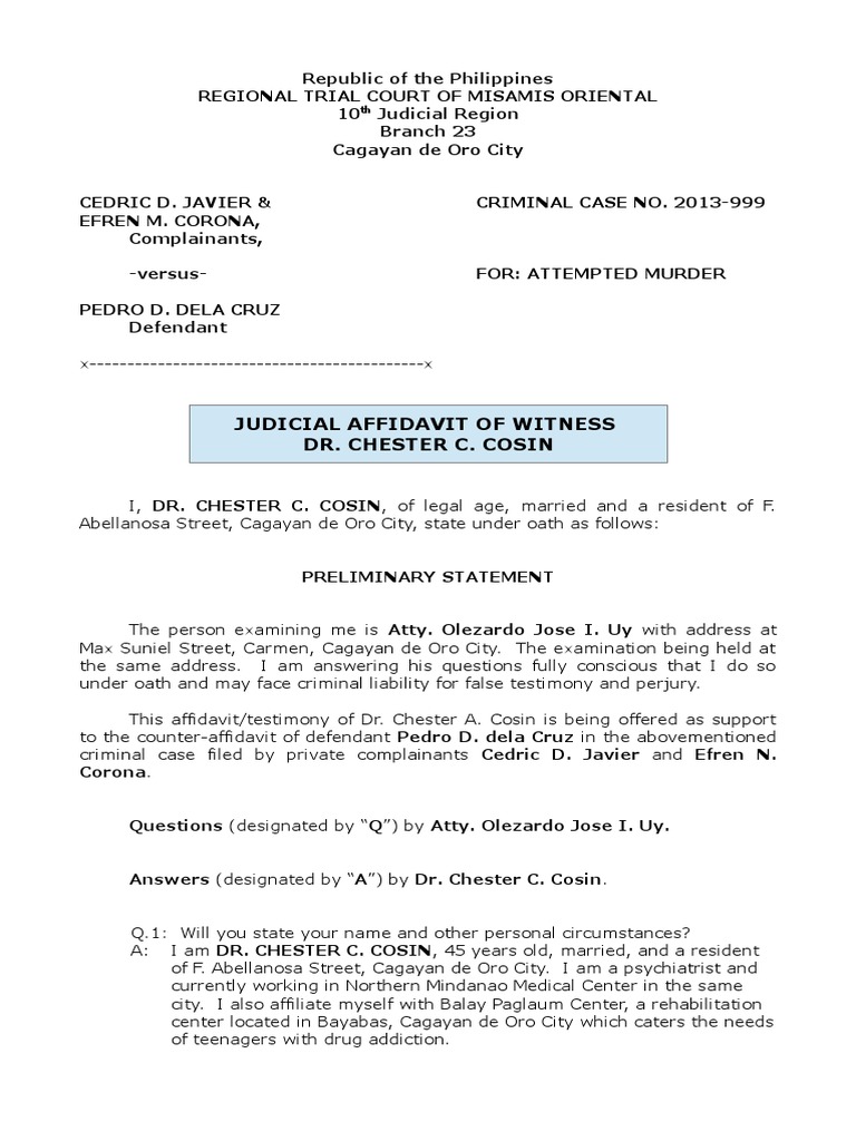 Sample of Judicial Affidavit of A Doctor PDF | PDF | Affidavit | Perjury