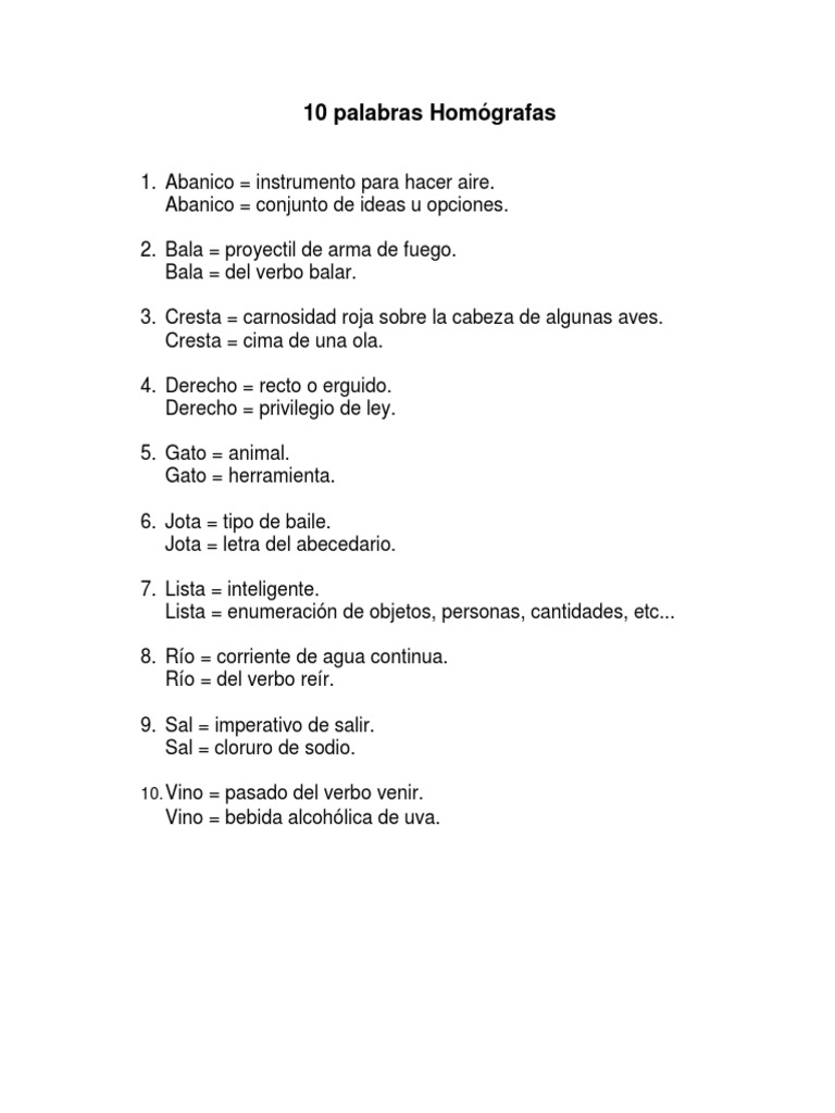 10 Palabras Homógrafas | PDF | Naturaleza | Vinicultura