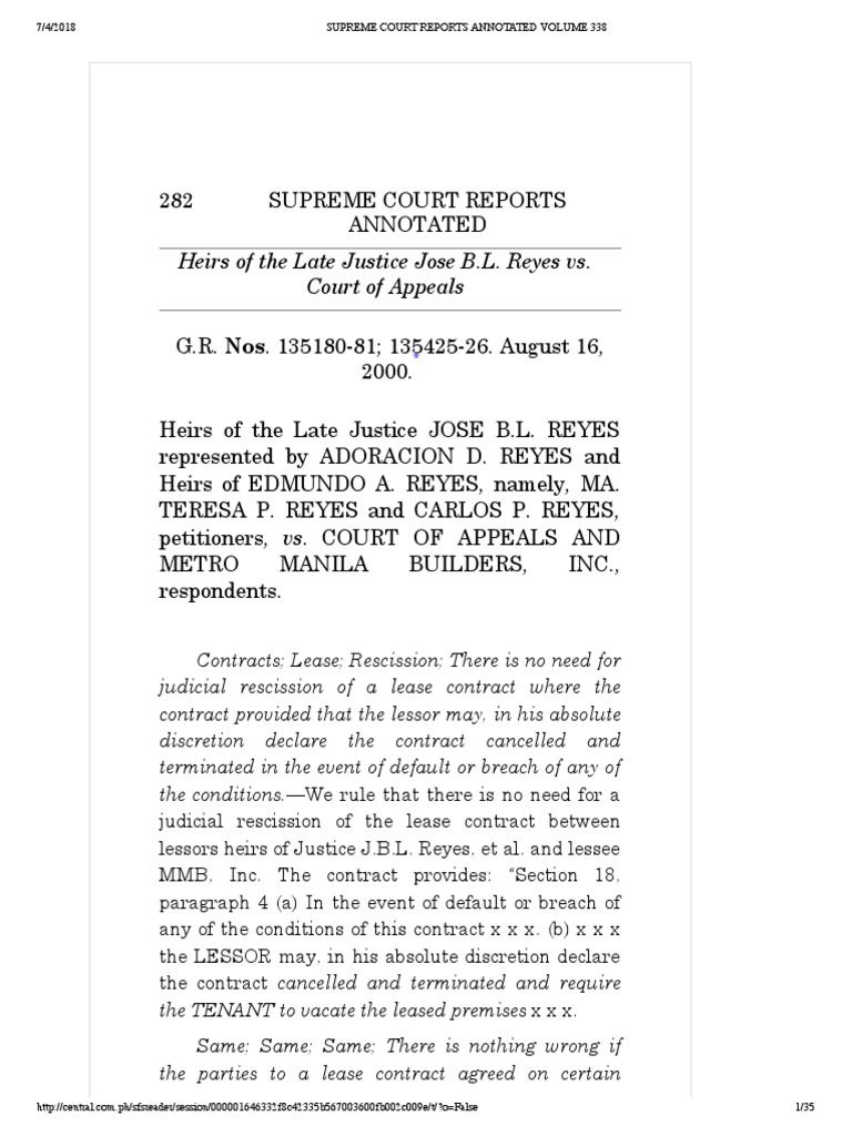 Heirs of The Late JBL Reyes V CA 338 Scra 282 | PDF | Injunction | Lawsuit