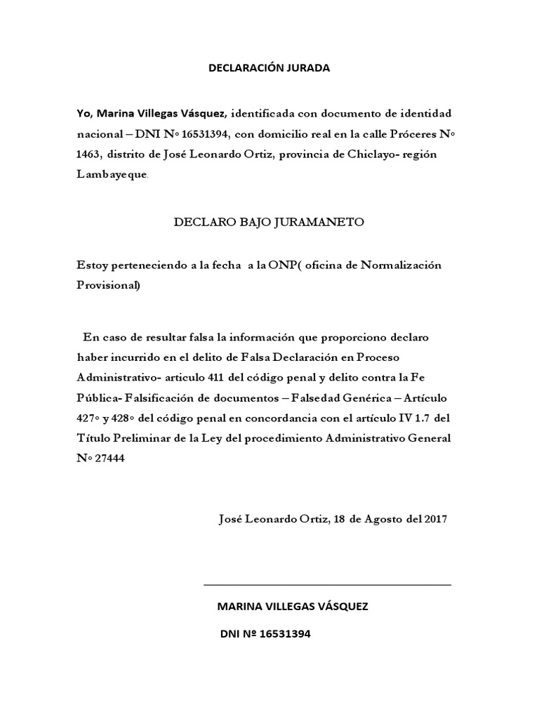 Declaraciòn Jurada ONP | PDF