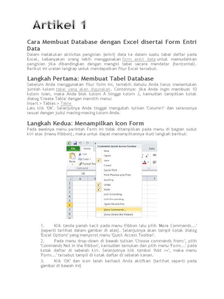 Cara Membuat Database Dengan Excel Disertai Form Entri Data | PDF Cara Membuat Database Dengan Excel Disertai Form Entri Data | PDF