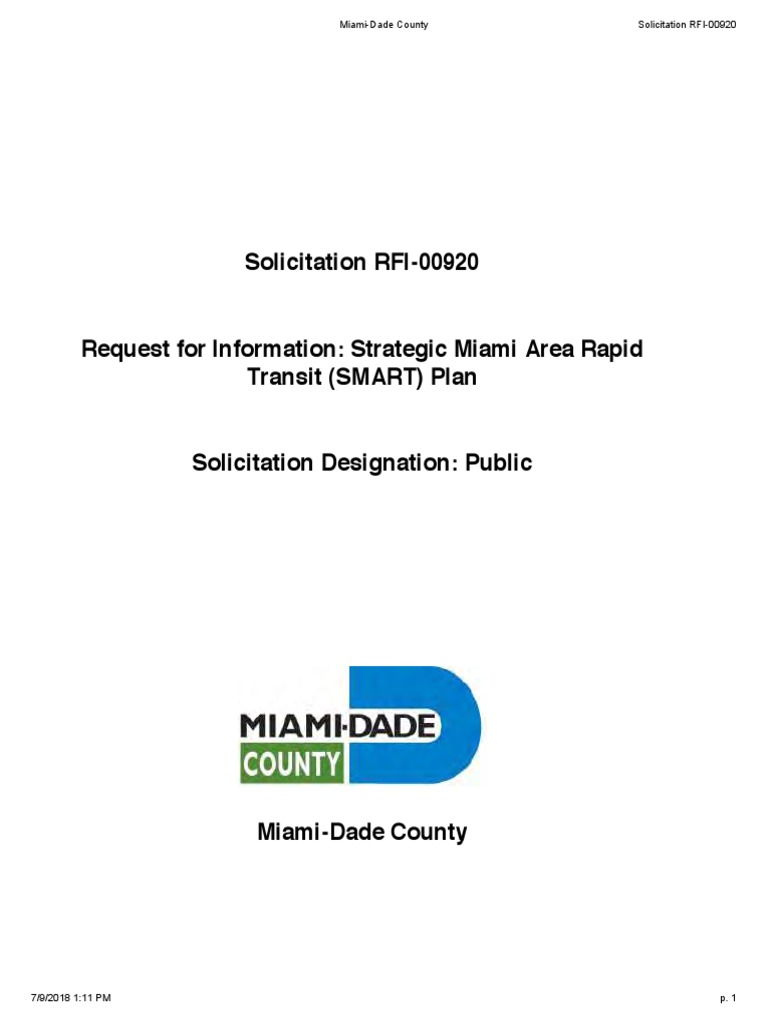 Miami-Dade SMART Transit Plan Report Due Date: August 3rd | PDF ...