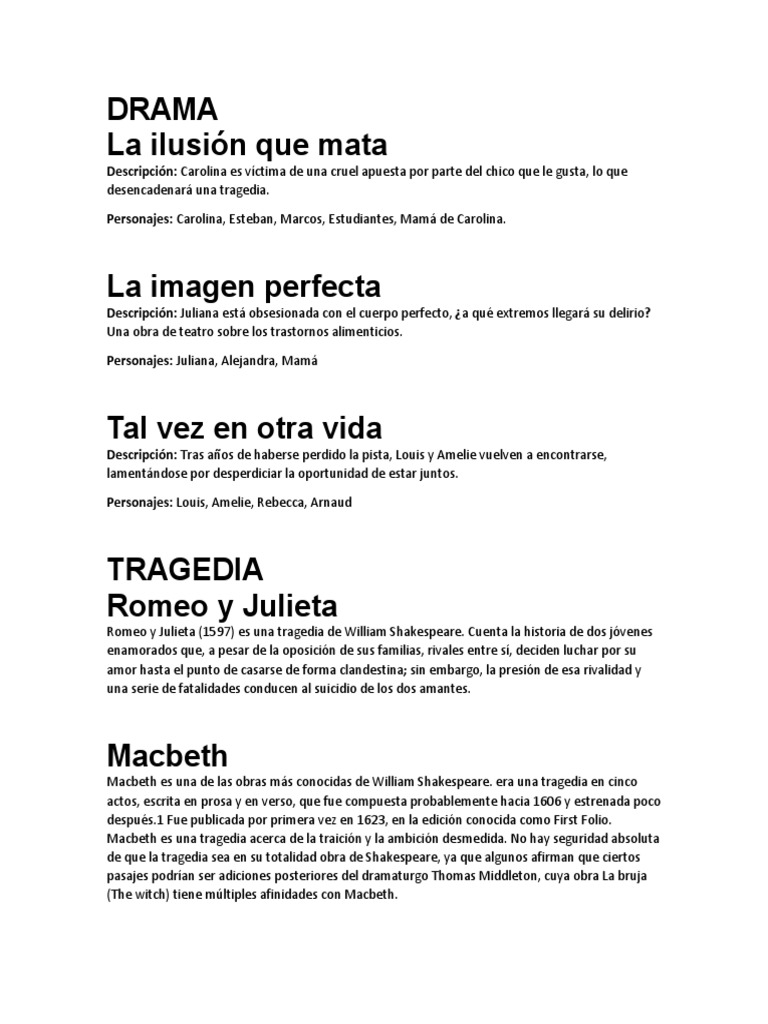 Obras de tragedia y comedia breves | PDF | Macbeth | William Shakespeare