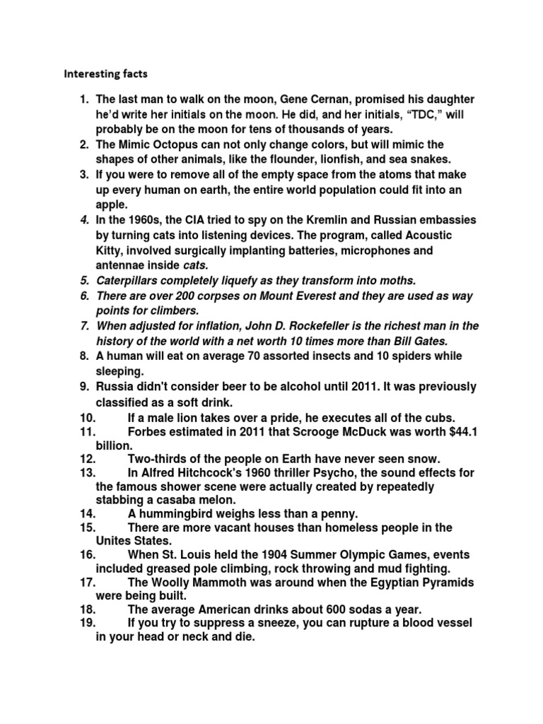 Interesting Facts | PDF | Nature