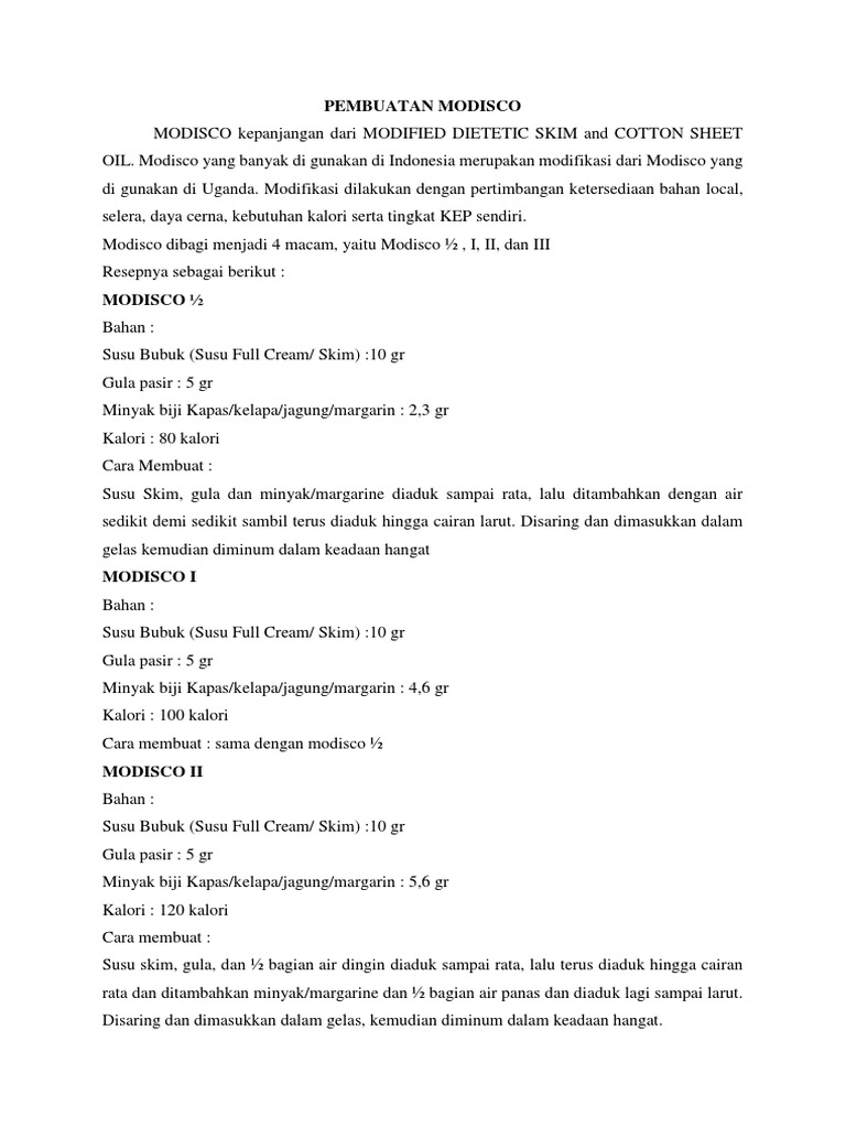 Pembuatan Modisco, f75, f100, Skor TB | PDF