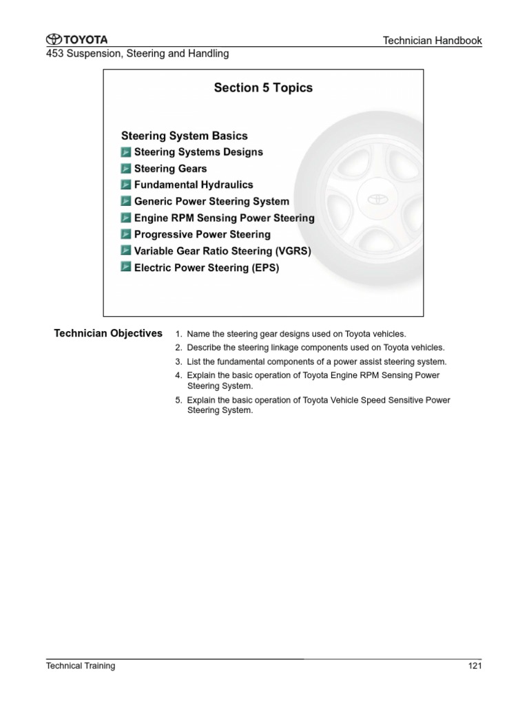 Toyota Steering and Suspension Technician Training Manual: Rack and ...