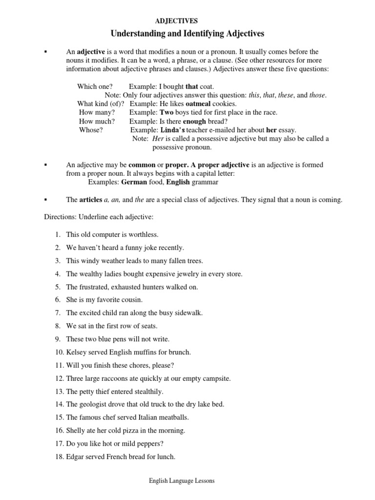 Parts of Speech - Adjectives - Understanding and Identifying Adjectives ...