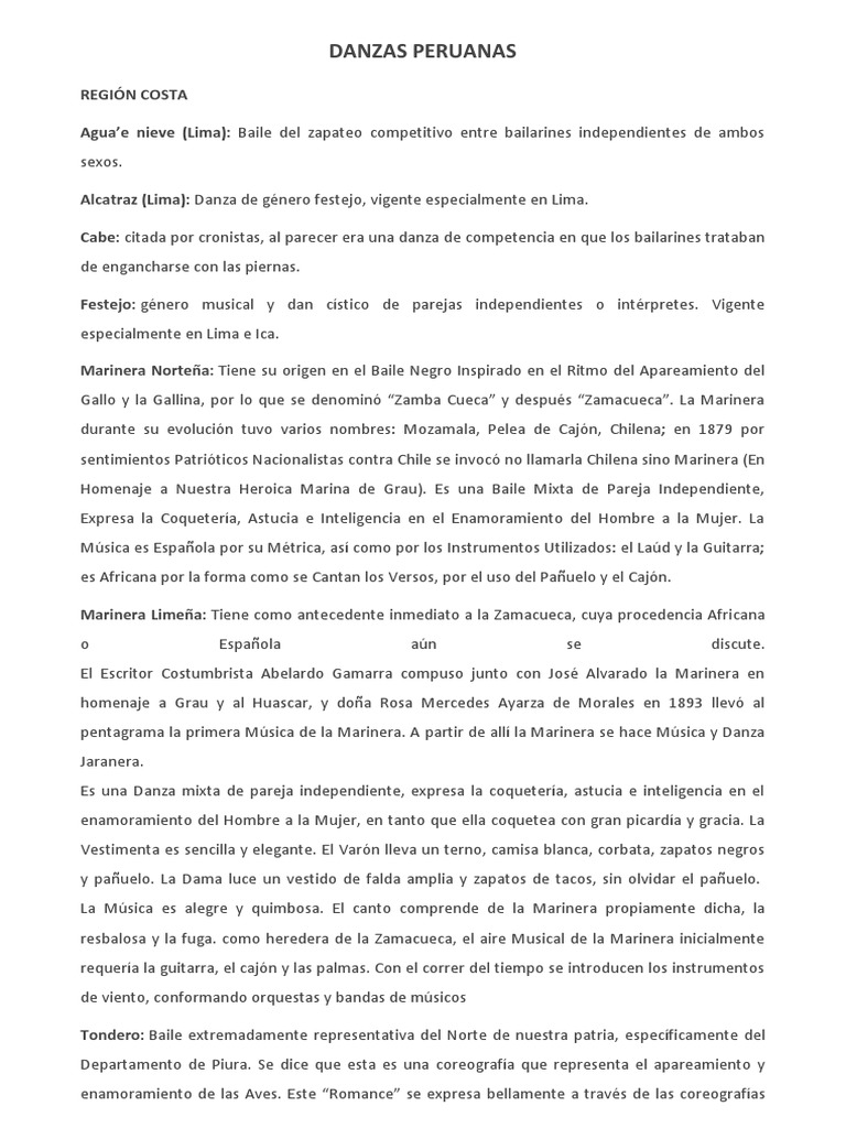 Danzas Peruanas Pdf Las Artes Escénicas Bailes