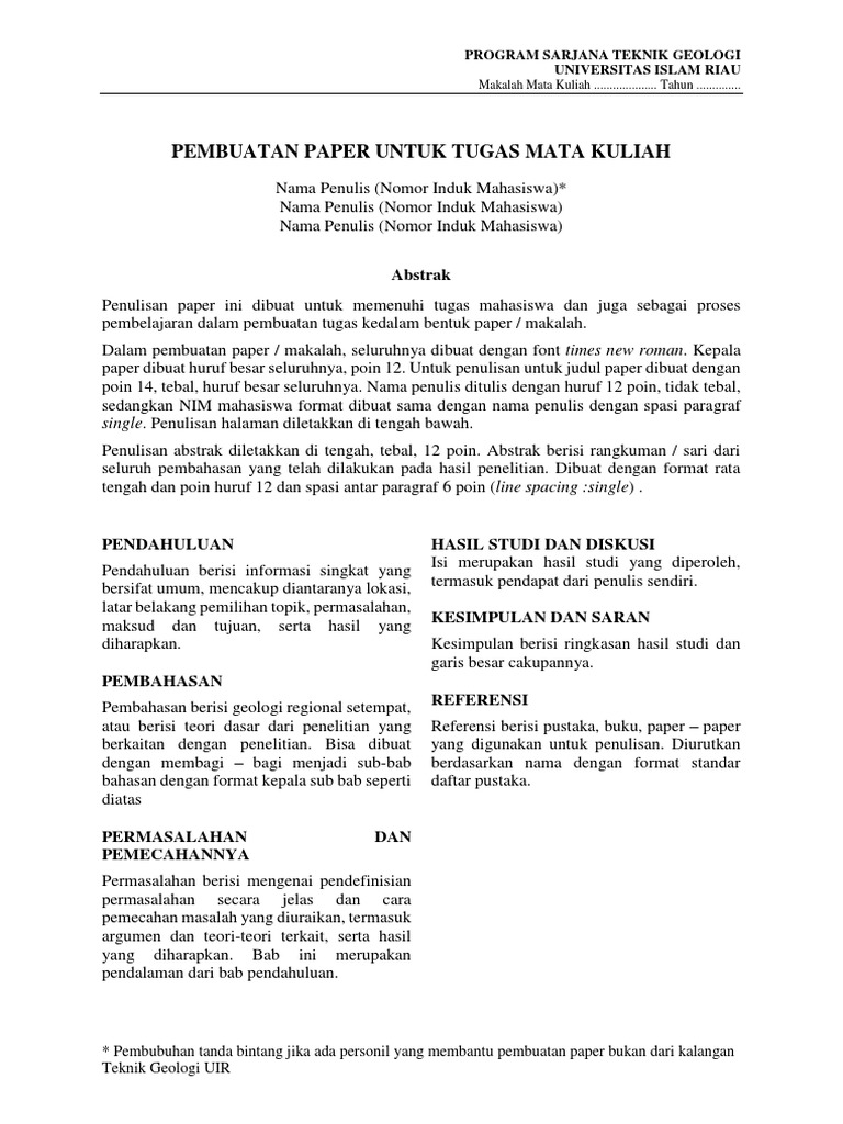 Format Penulisan Paper Uir | PDF