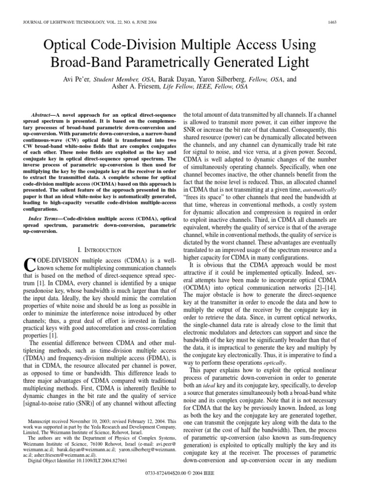 Optical Code-Division Multiple Access Using Broad-Band Parametrically ...