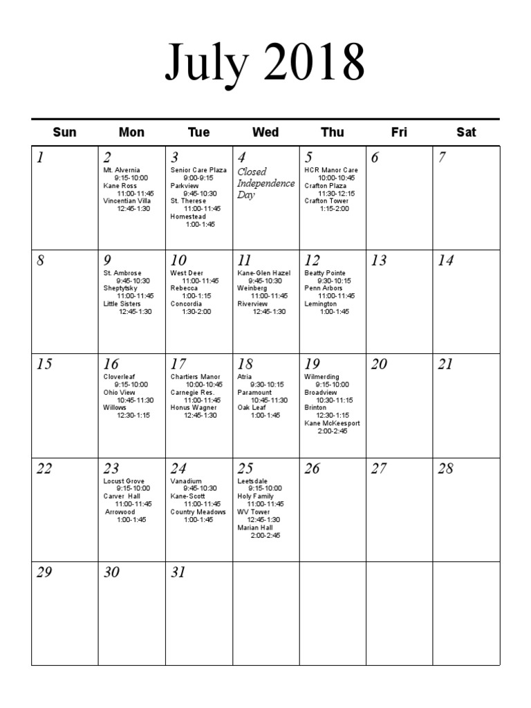 Senior Schedule July August | PDF