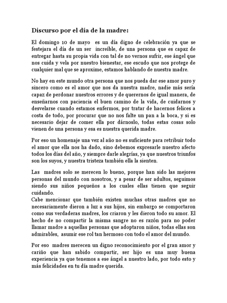 Discurso Por El Día de La Madre