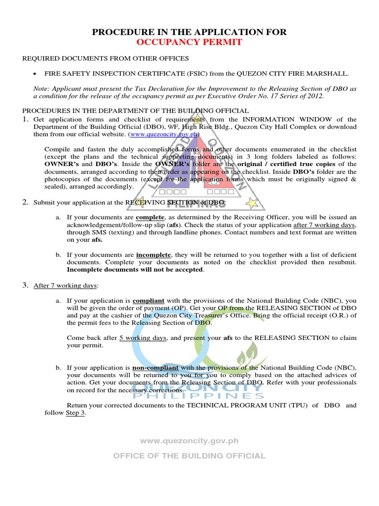 Quezon City Occupancy Permit Process | PDF | Government | Business