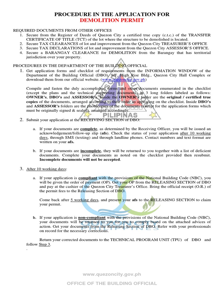 Procedure For Demolition Permit | PDF | Common Law | Justice