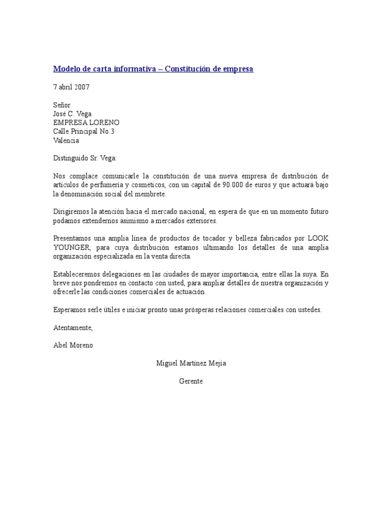 Modelo de Carta Informativa