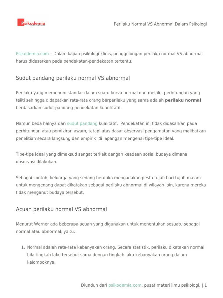 Perilaku Normal dan Abnormal Psikologi | PDF