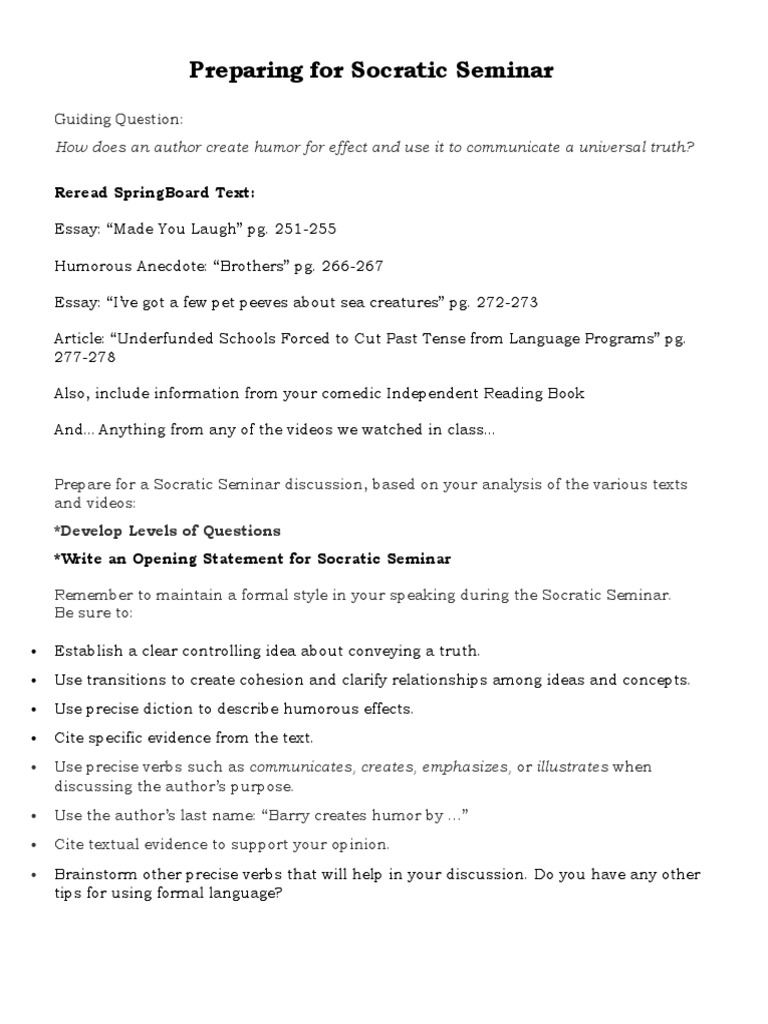 Unit 4 MIni Socratic Seminar | PDF | Comedy | Irony