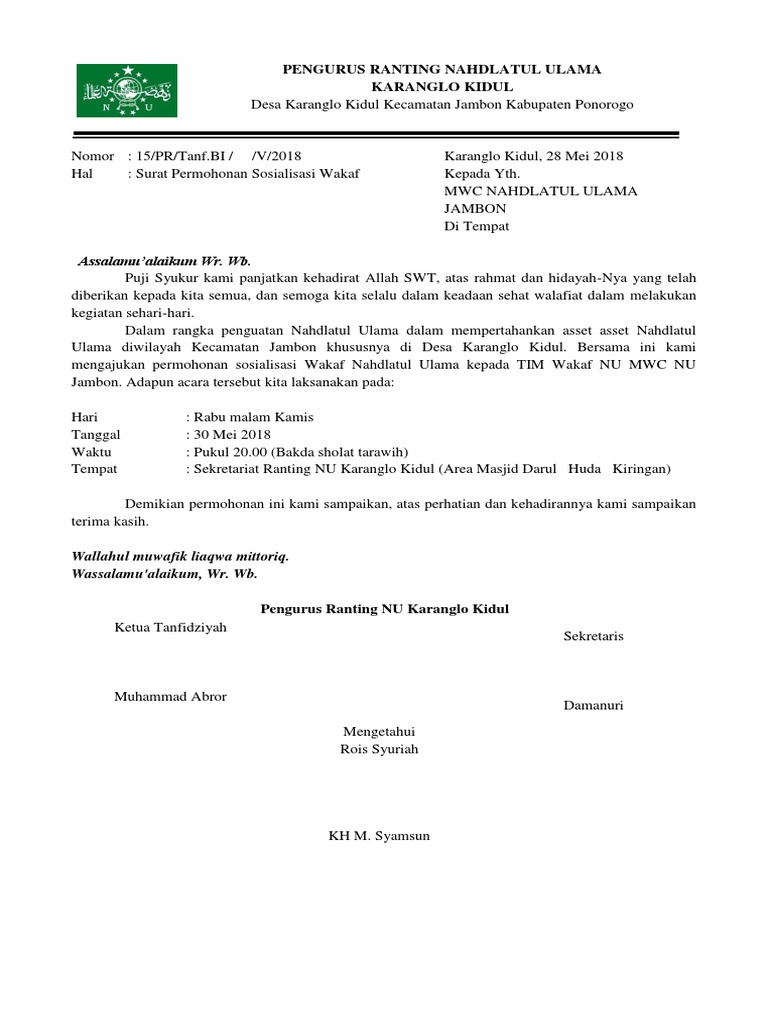 Surat Permohonan NU | PDF