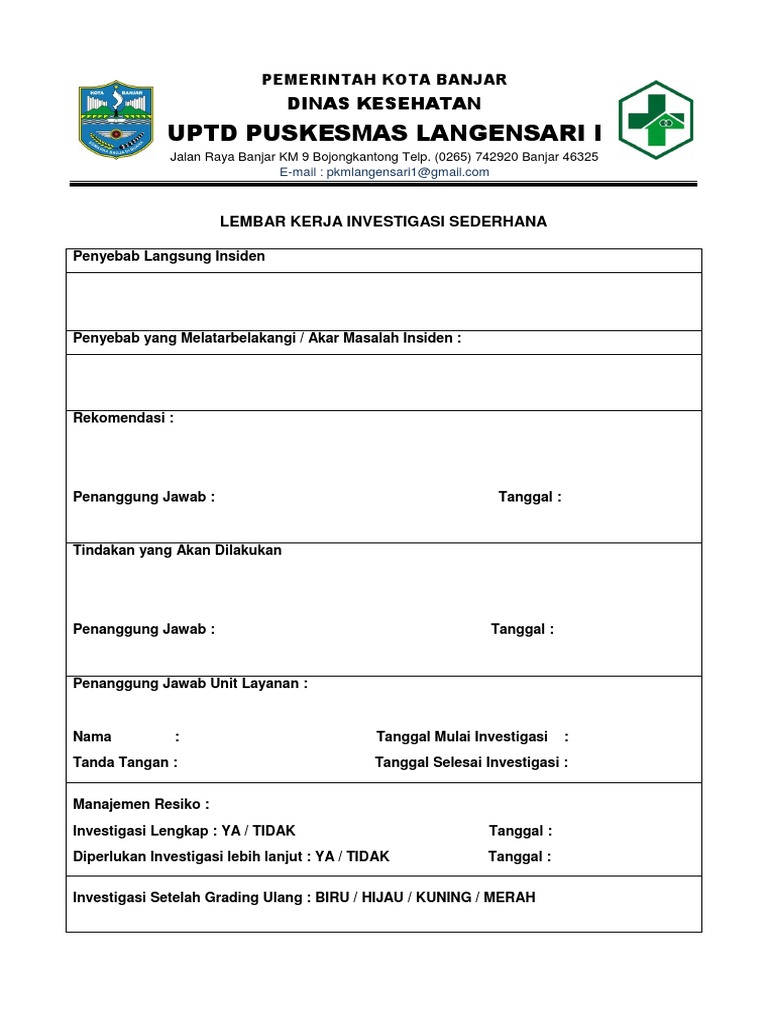Form Lembar Kerja Investigasi Sederhana | PDF | Karier & Perkembangan