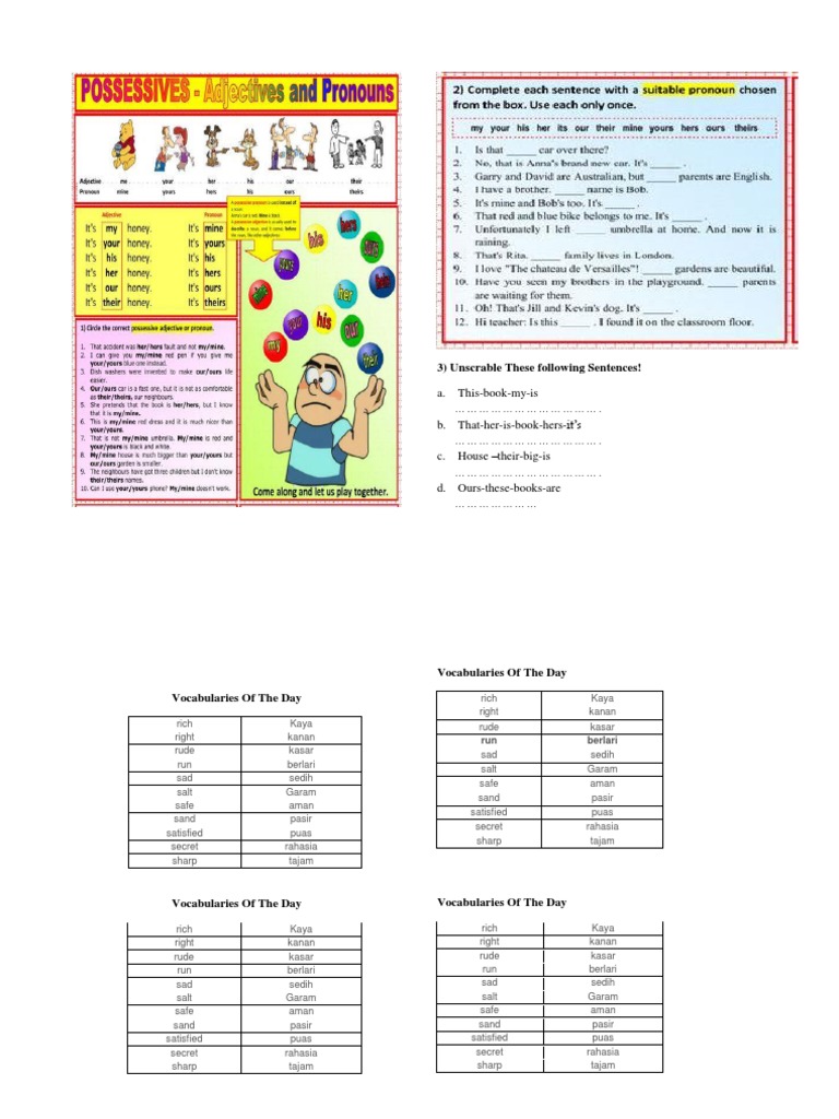 Sentence Unscrambling and Vocabulary List | PDF